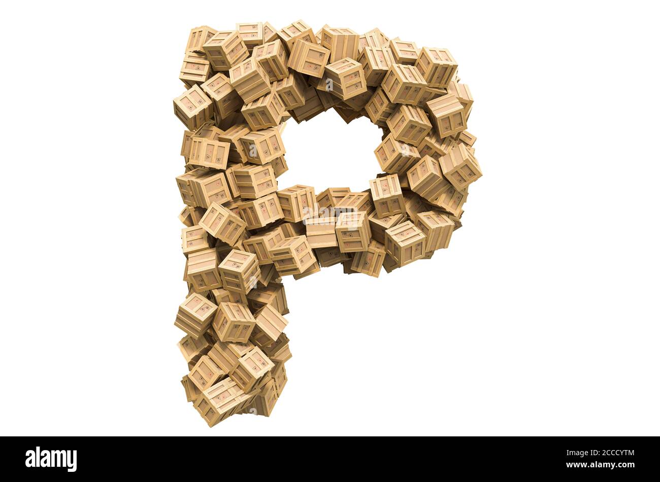 Letter P from wooden boxes. 3D rendering isolated on white background ...