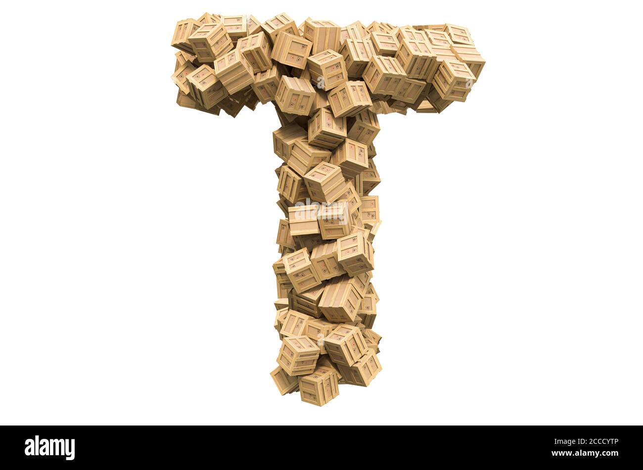 Letter T from wooden boxes. 3D rendering isolated on white background ...