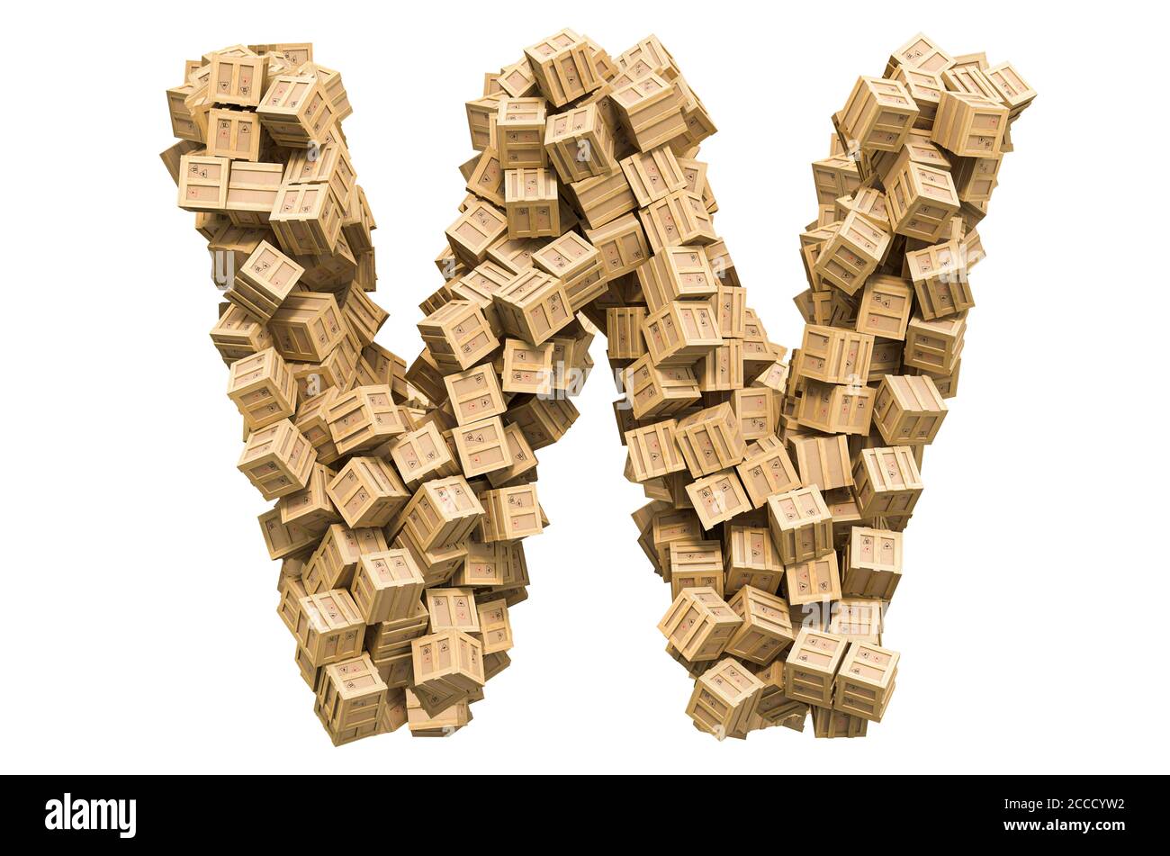 Letter W from wooden boxes. 3D rendering isolated on white background ...