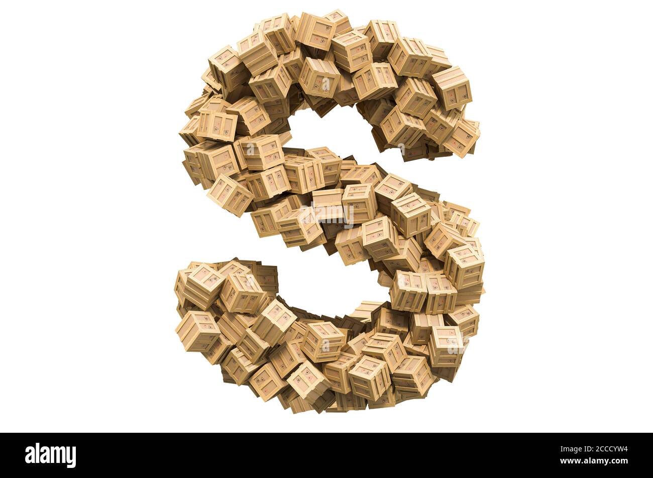 Letter S from wooden boxes. 3D rendering isolated on white background ...