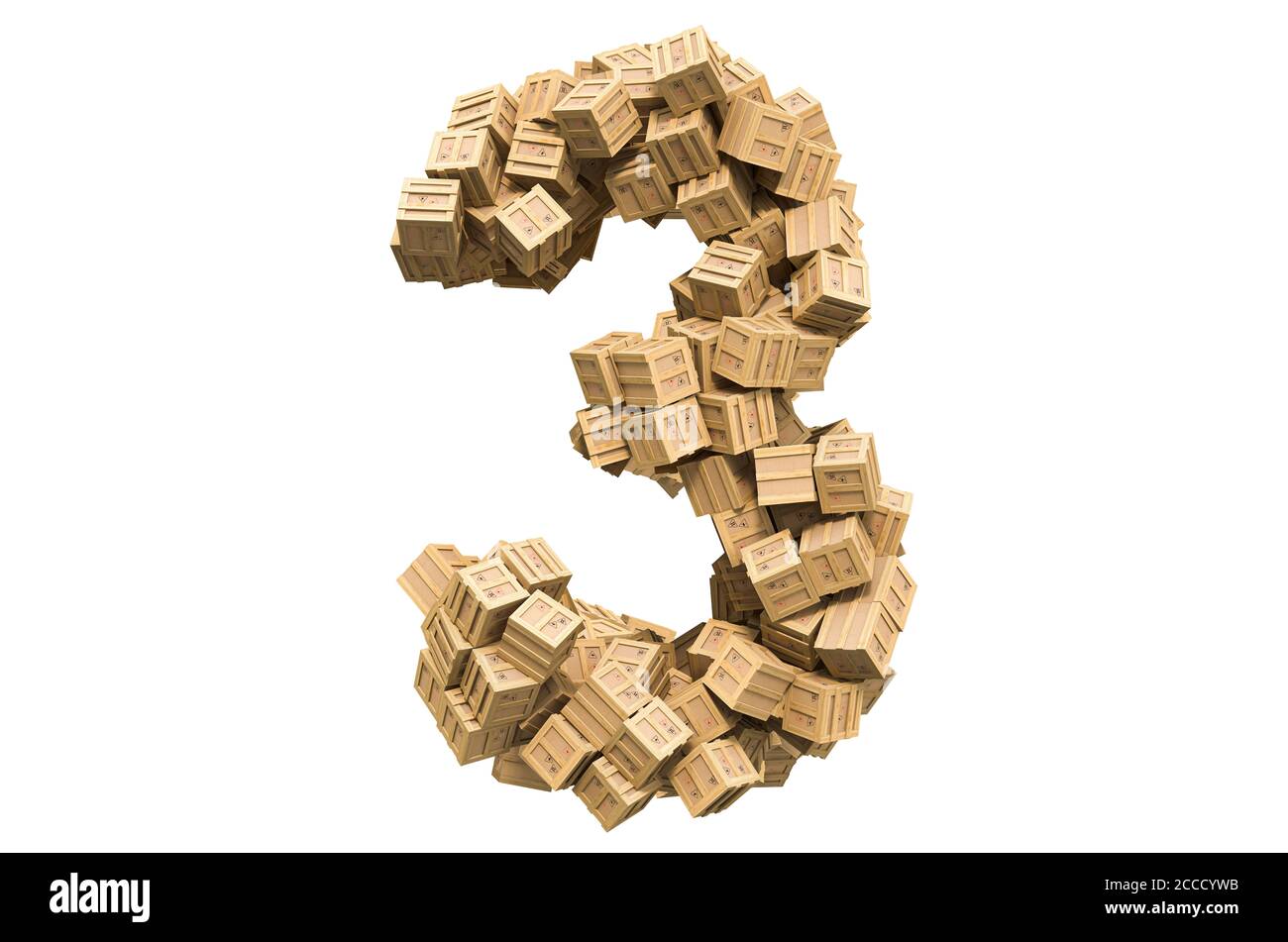 Number 3 from wooden boxes. 3D rendering isolated on white background ...