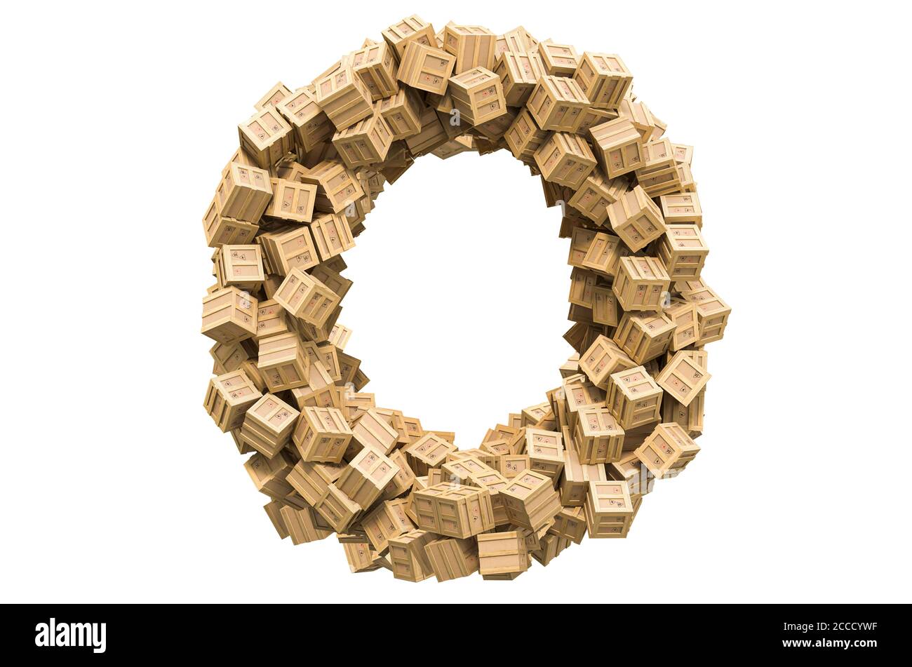 Letter O from wooden boxes. 3D rendering isolated on white background ...