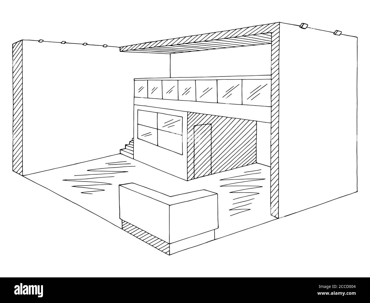 Exhibition stand graphic interior black white sketch illustration ...