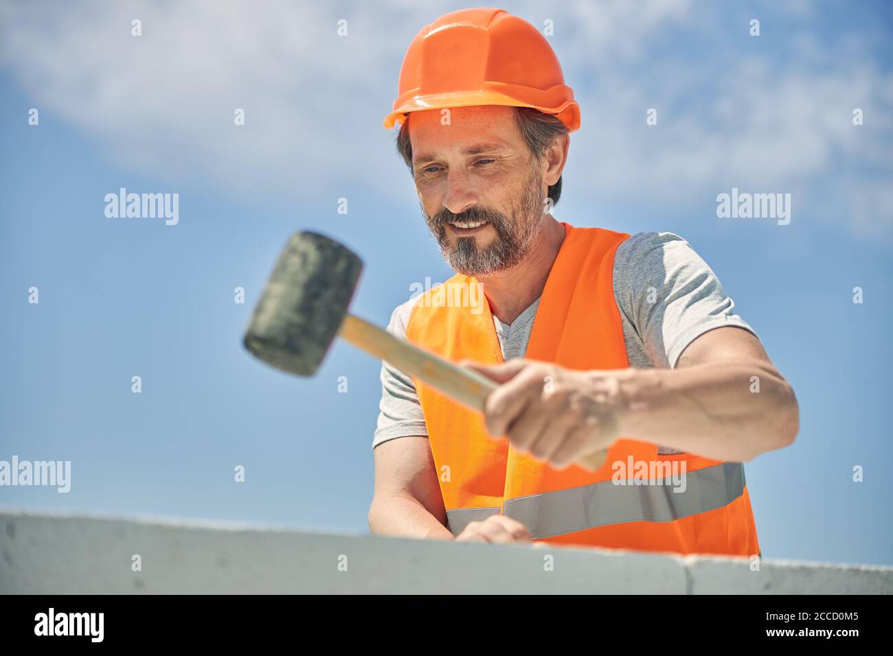 Skilled bricklayer working at a construction site Stock Photo - Alamy