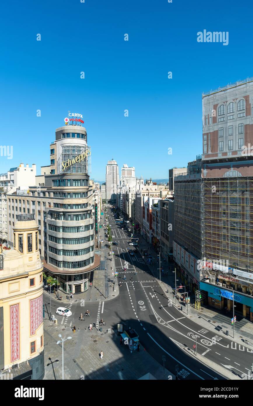 Madrid, Spain - August 15, 2020: Cityscape of Callao Square and Gran ...
