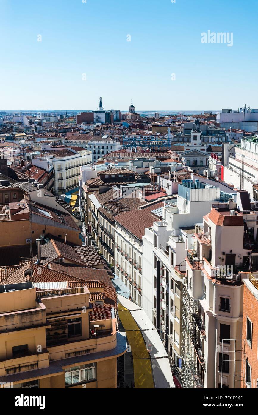 Madrid, Spain - August 15, 2020: Cityscape of old Madrid. Carmen Street ...
