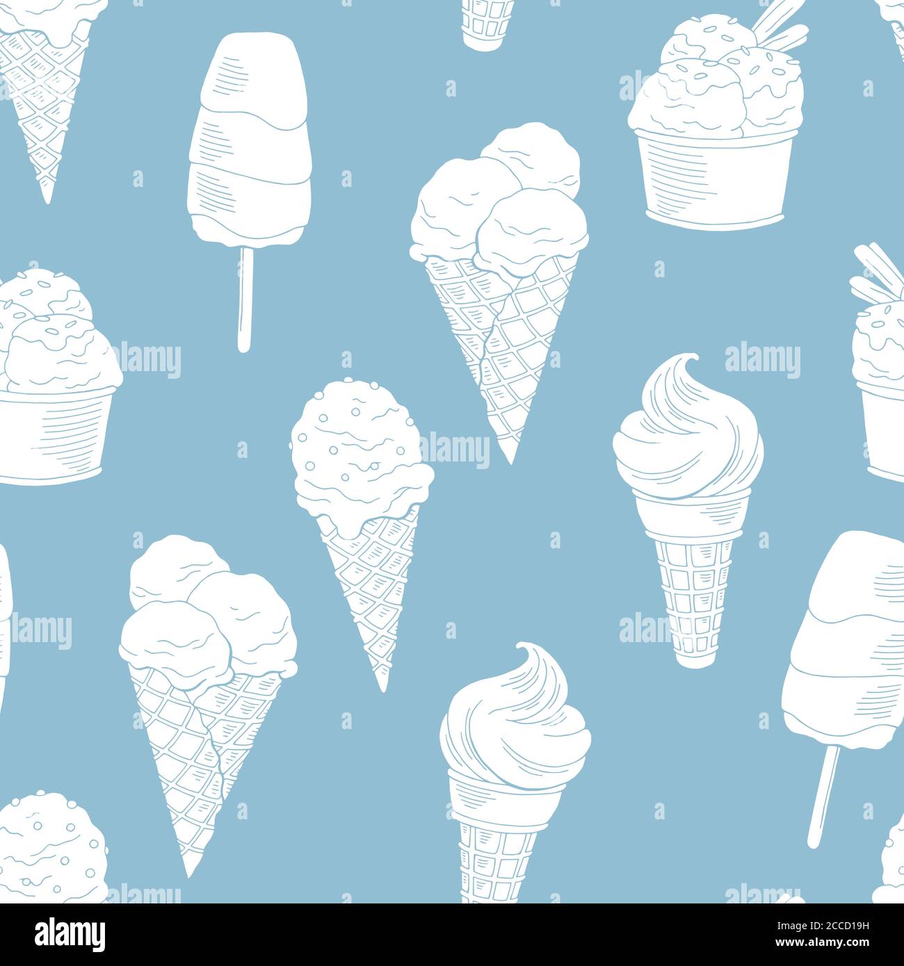Ice cream graphic blue color sweet food seamless pattern background ...