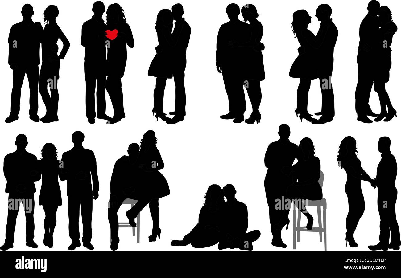 isolated silhouette of a boy and a girl, date, collection Stock Vector ...