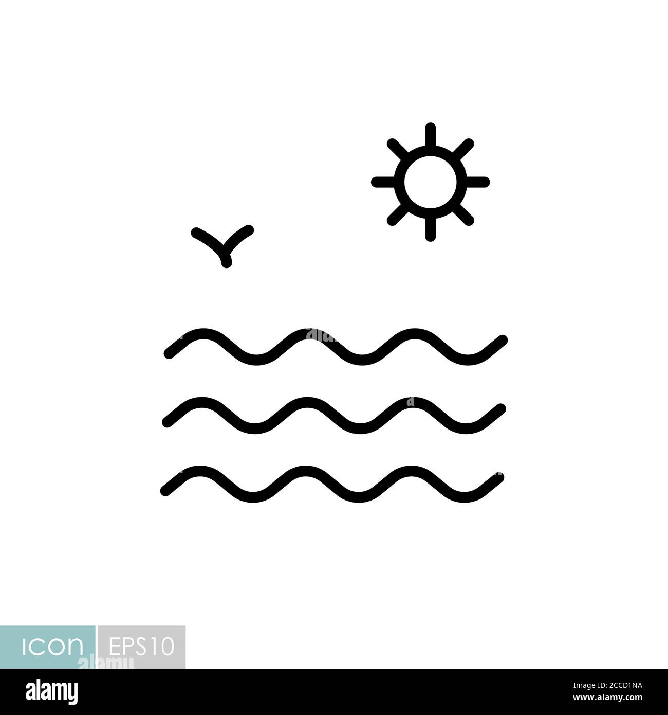 Sea waves and sun flat vector icon. Summer sign. Graph symbol for ...