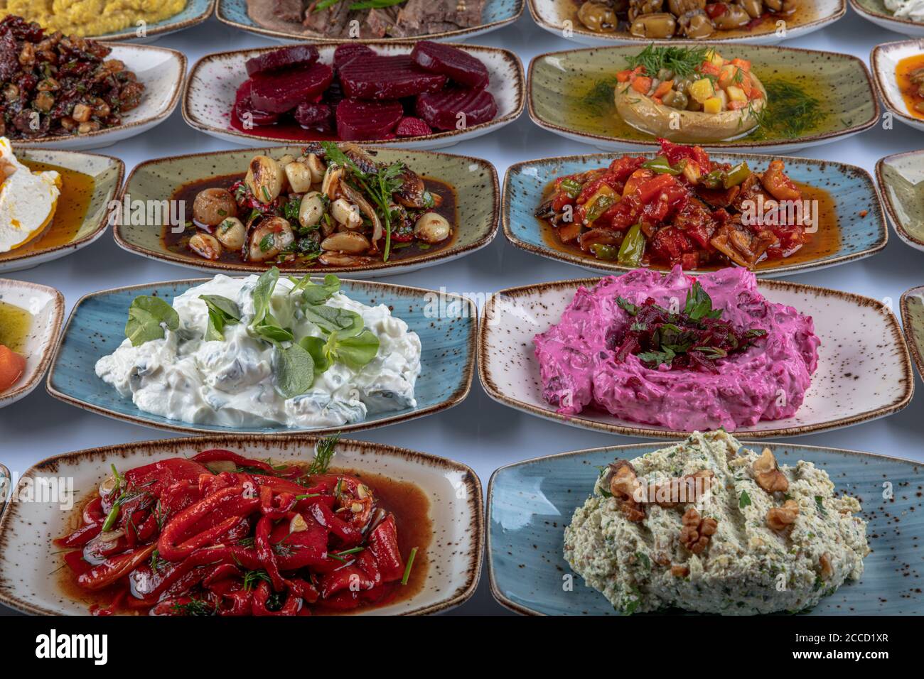 Traditional Turkish and Greek dinner meze table. Turkish Cuisine Cold ...
