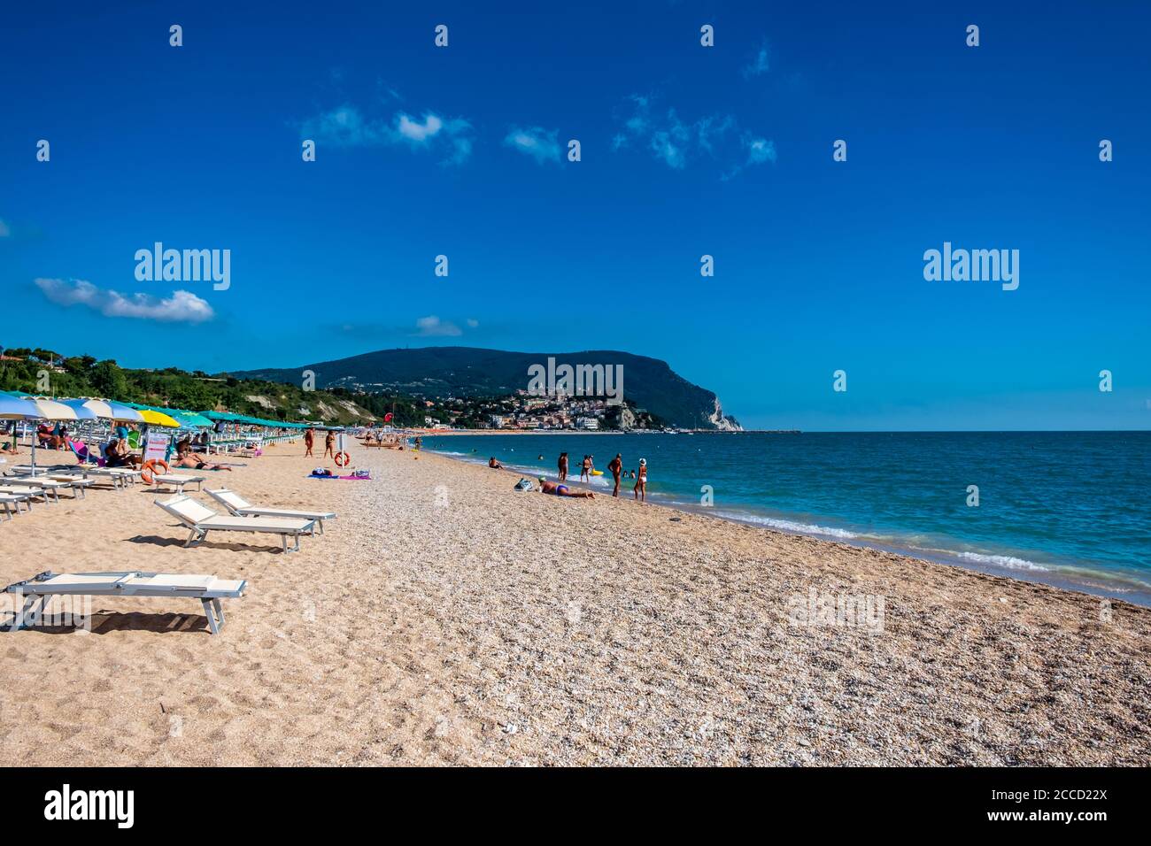 The beach of Numana with the Conero mount in the background in a ...