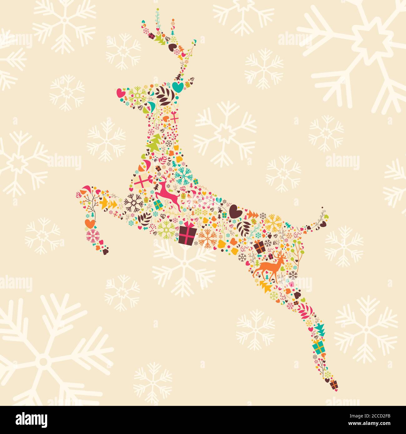 Ornamental Christmas reindeer with snowflakes, vector illustration ...