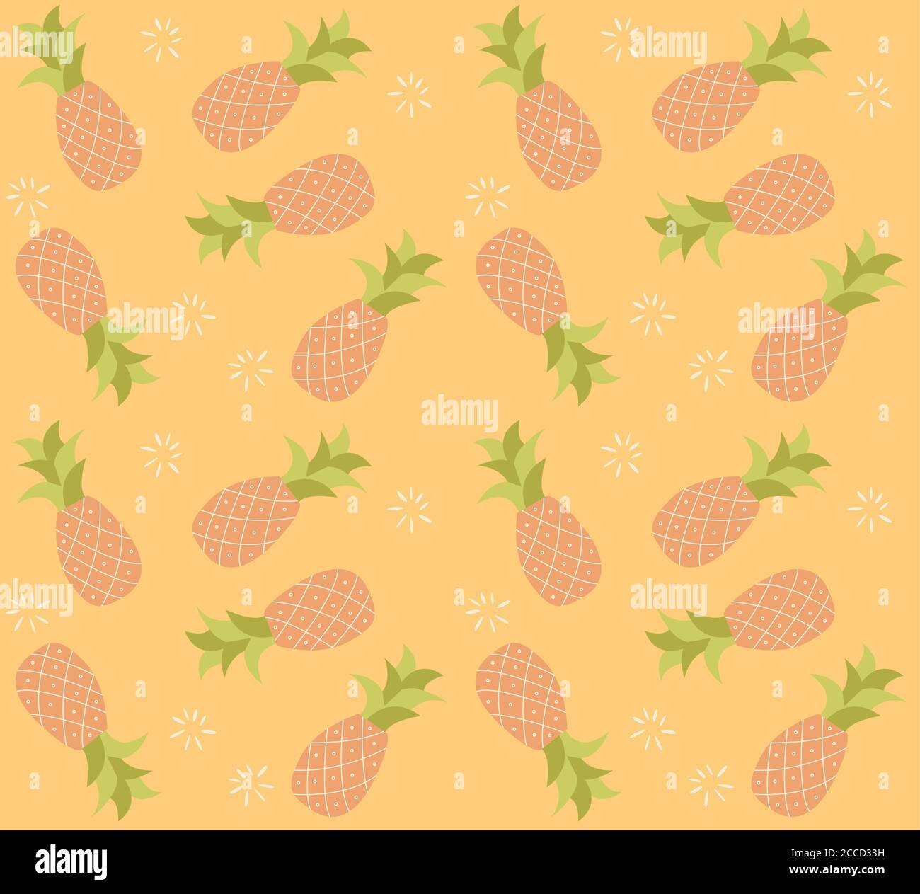 Seamless pattern with hand drawn pineapple fruit, vector illustration ...