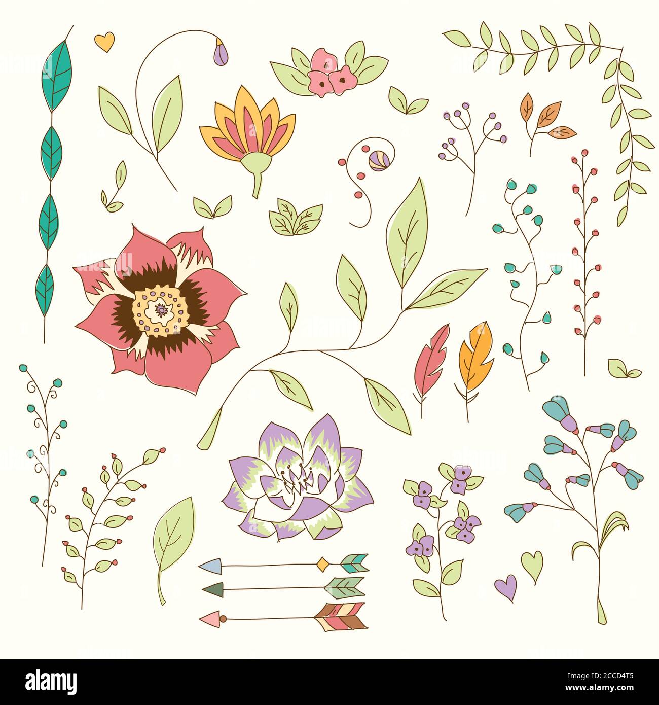 Hand drawn vintage flowers and floral elements for weddings, Valentines ...