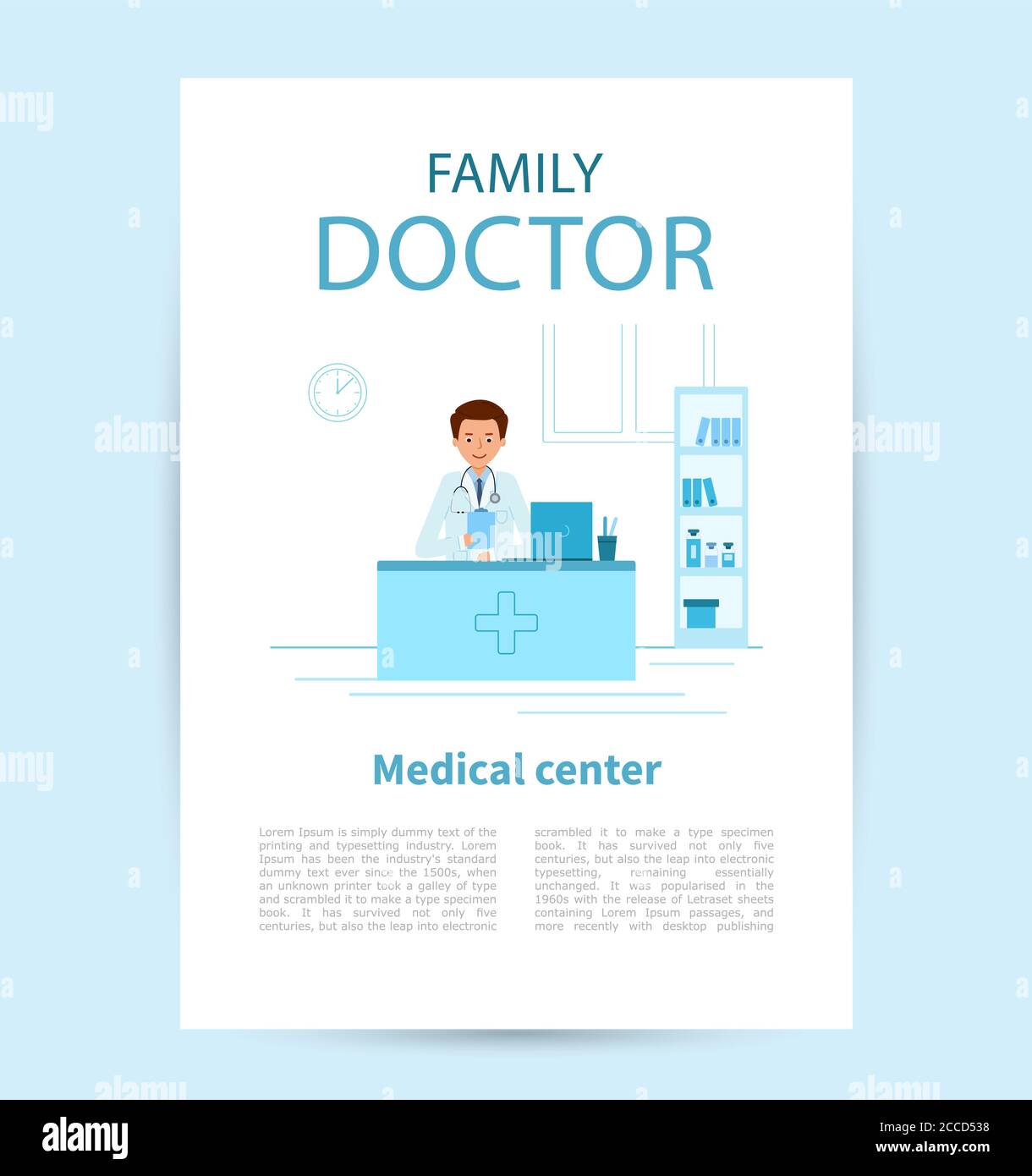 Family doctor vertical poster template. Doctor therapist sitting at a ...