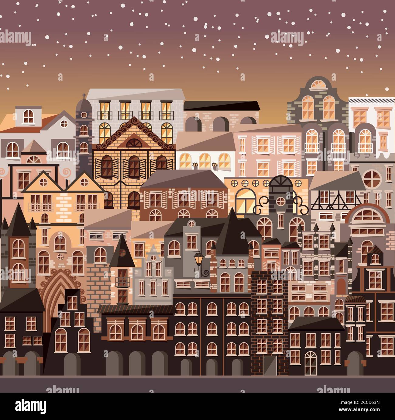 Collection of buildings and houses, old architecture, urban scene ...