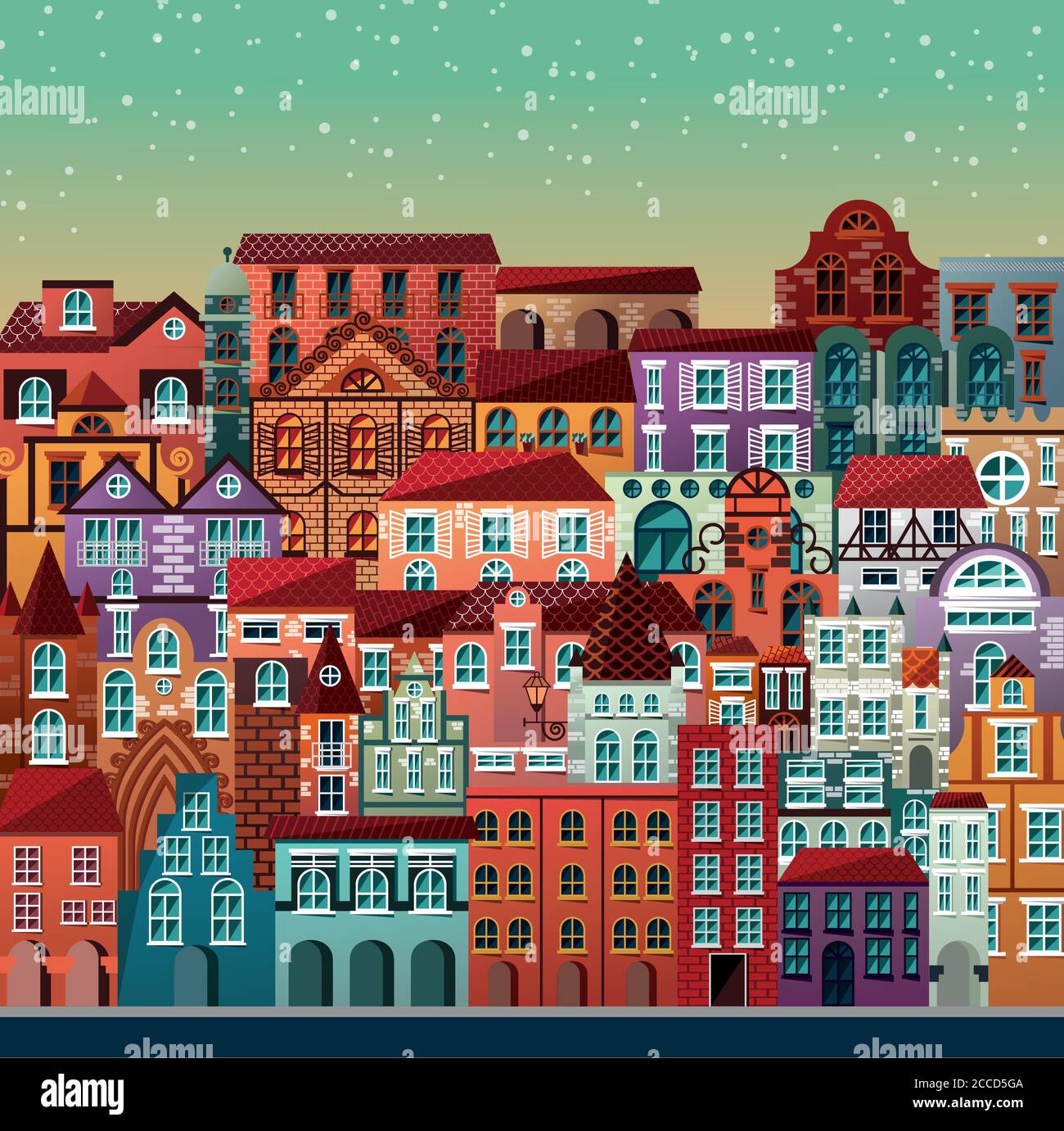 Collection of buildings and houses, old architecture, urban scene ...