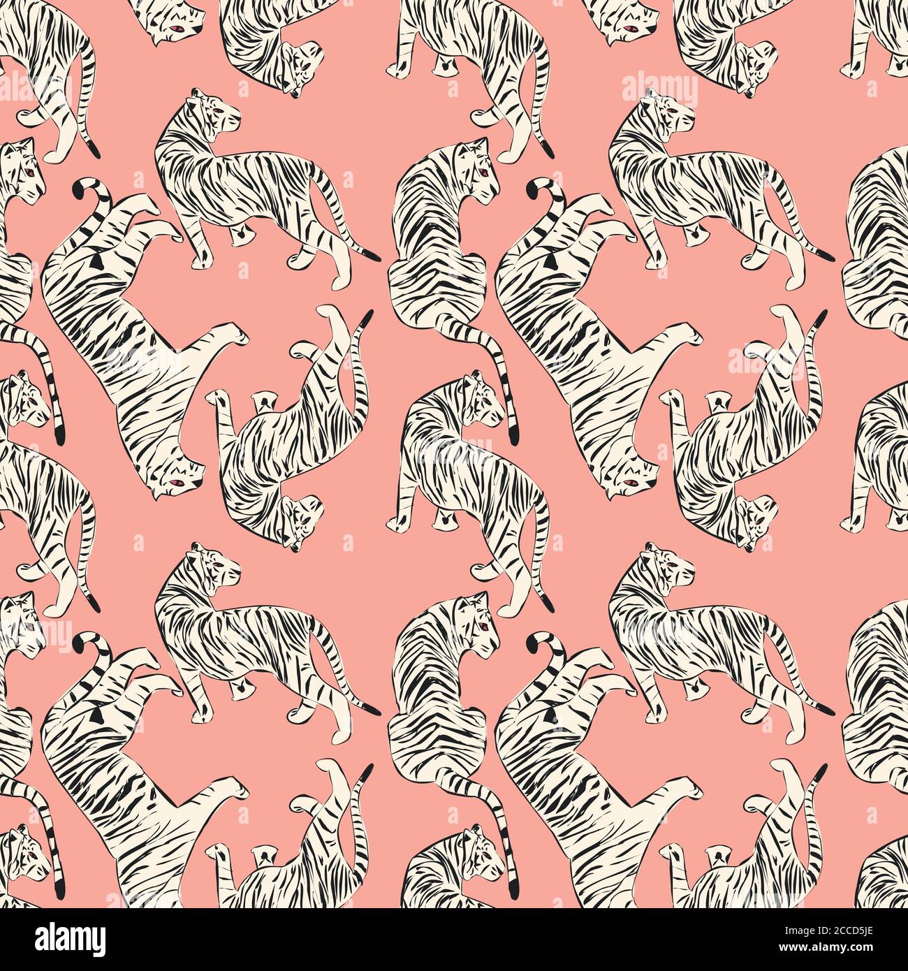 Hand drawn tiger seamless pattern, big cats in different position ...