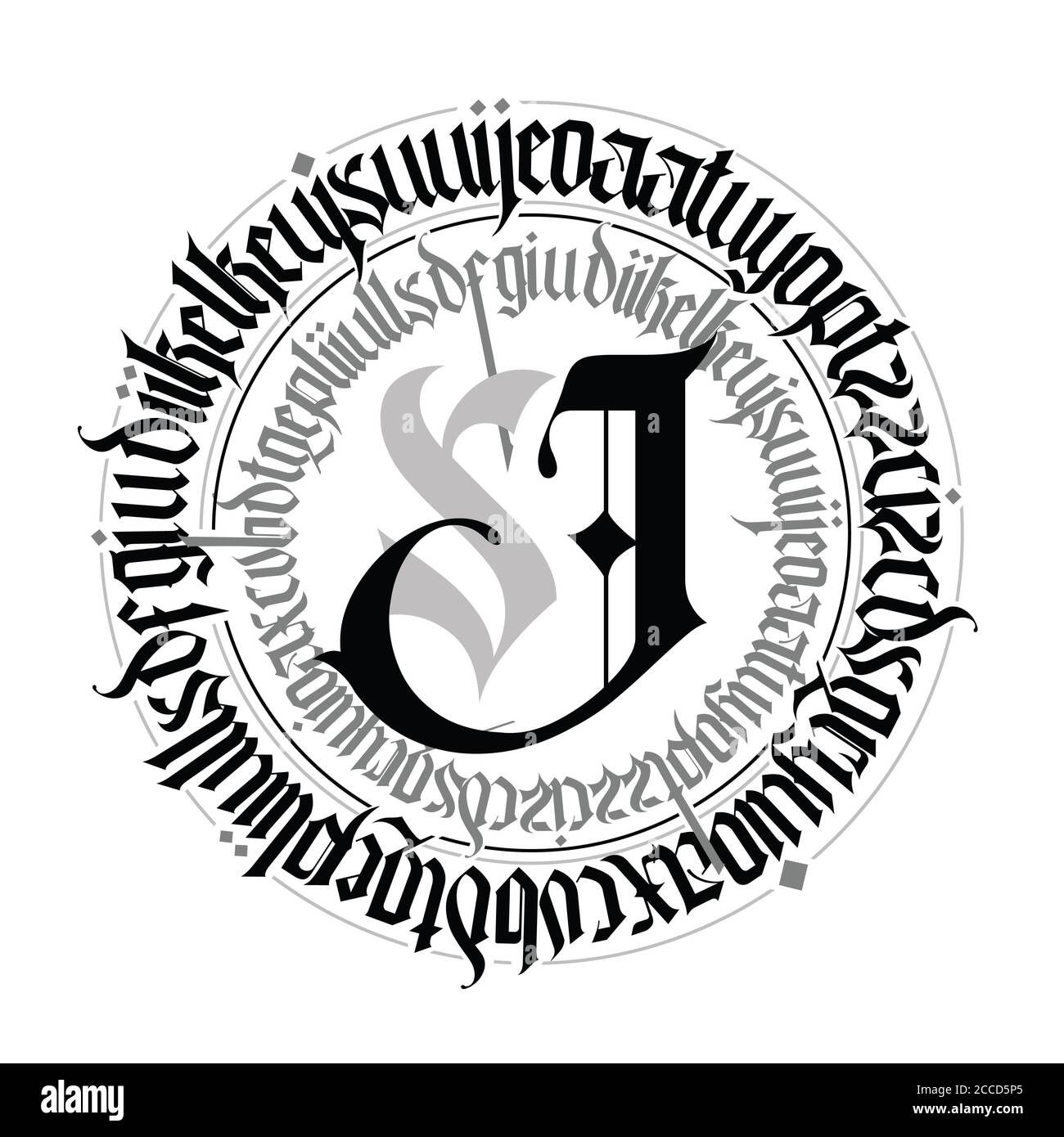 Gothic abstract Circle / Round calligraphy isolated on White Background ...