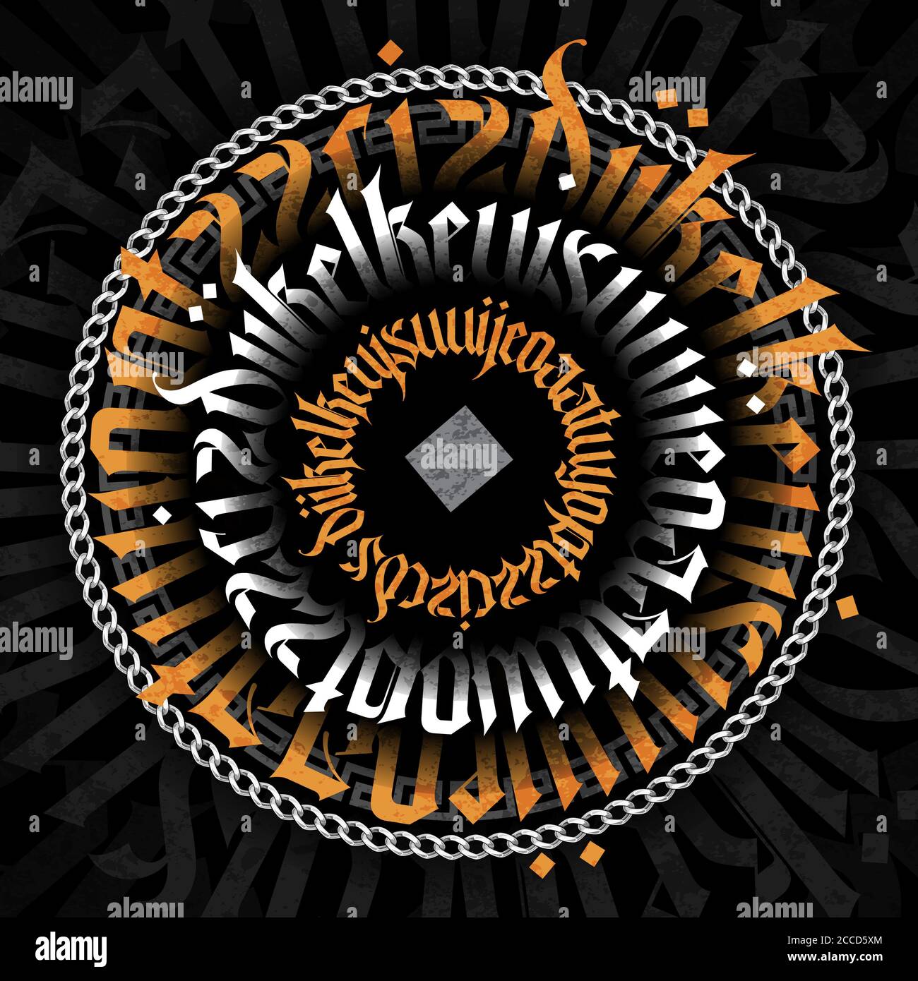 Gothic abstract of modern white calligraphy on Black background with ...