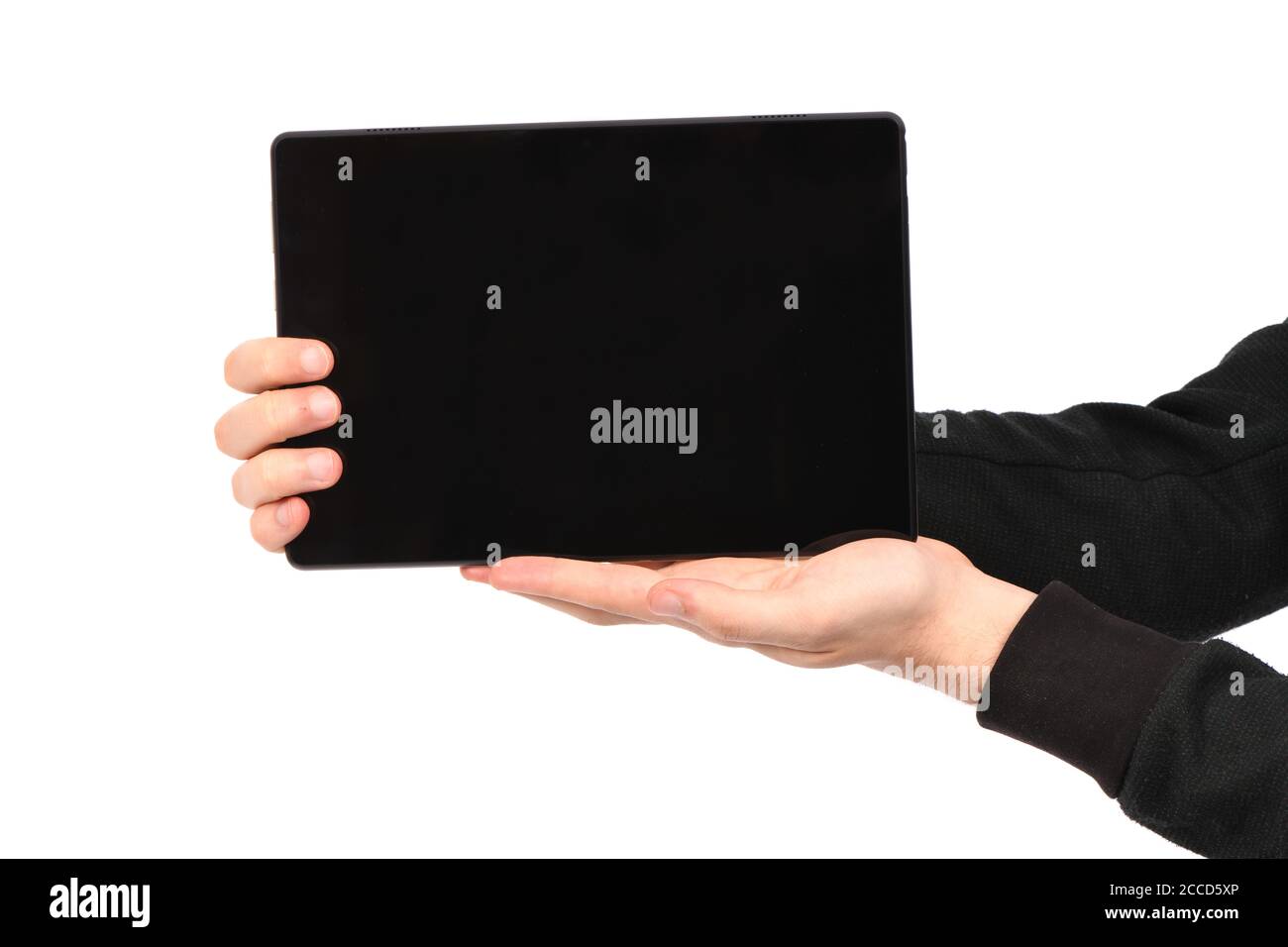 Hand holds tablet pc isolated on white background. High resolution ...