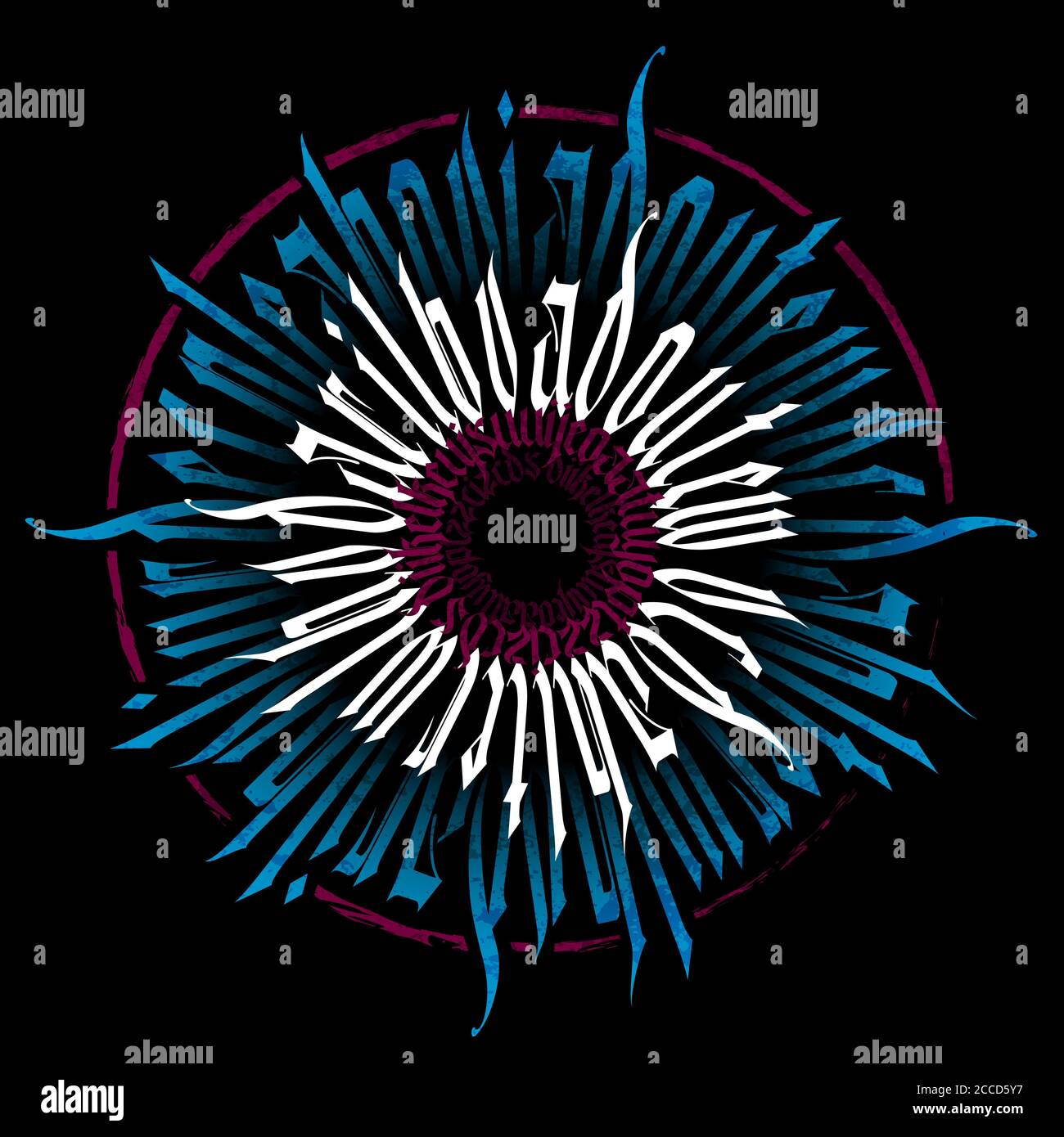 Gothic abstract of modern blue calligraphy on Black background. Ready ...