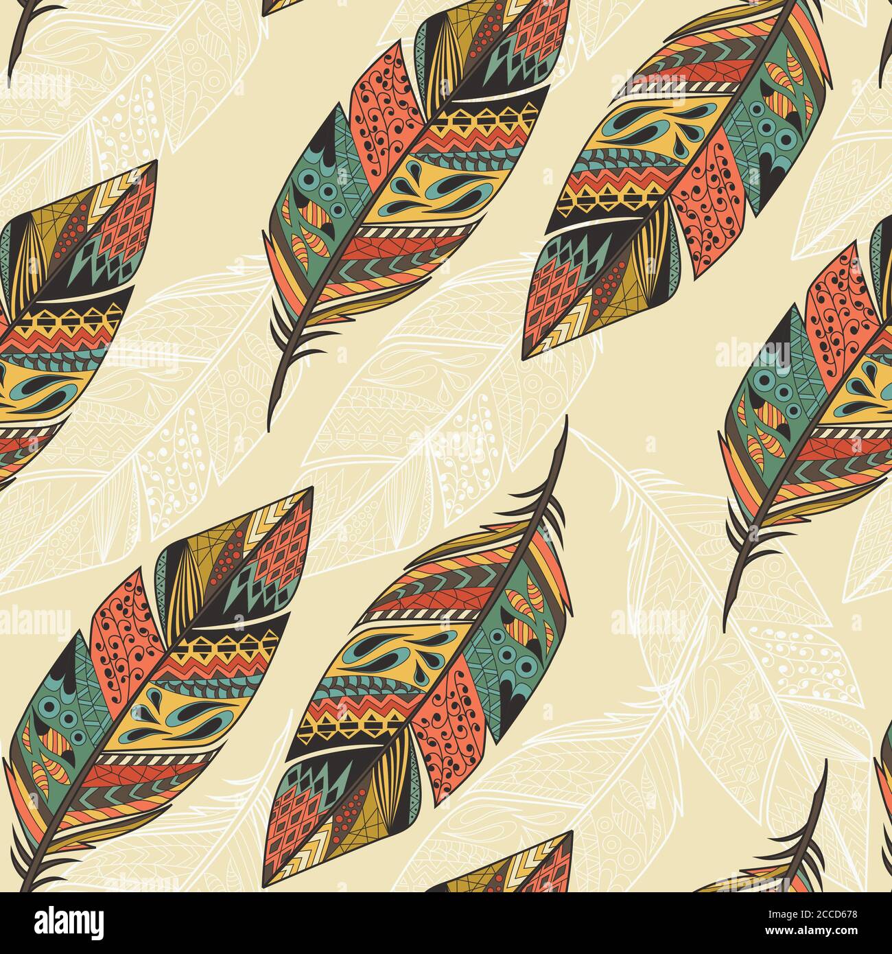 Seamless pattern with vintage tribal ethnic hand drawn colorful ...