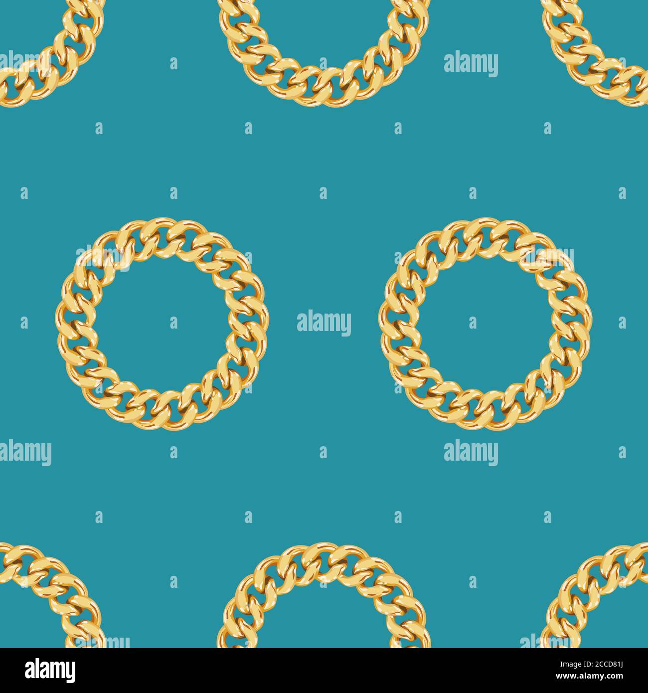 Seamless pattern of golden chains with circle shape on mint green ...