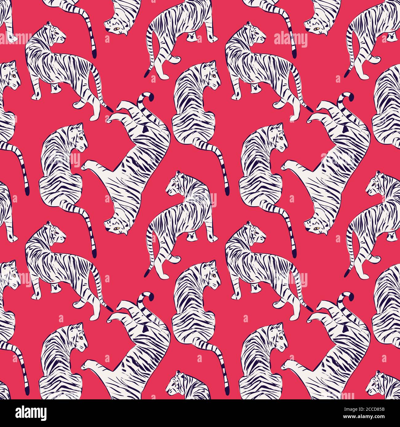 Hand drawn tiger seamless pattern, big cats in different position ...
