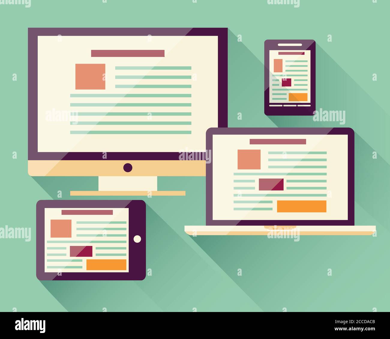 Collection of flat icons mobile smart phone, laptop, computer, tablet ...