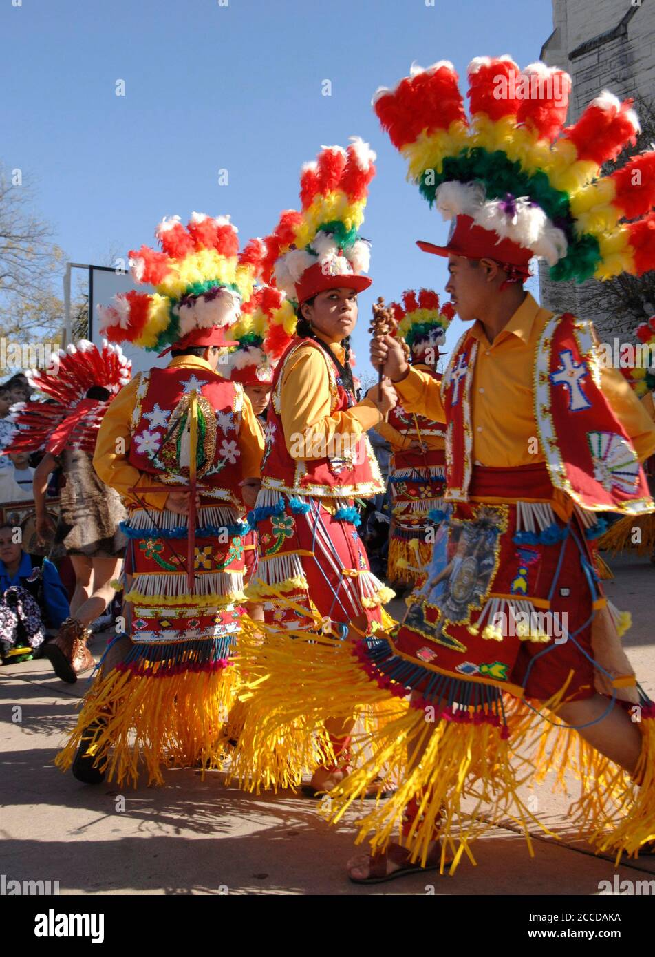 Austin, TX December 12, 2006: Colorful matachines (dancers) and Cristo ...