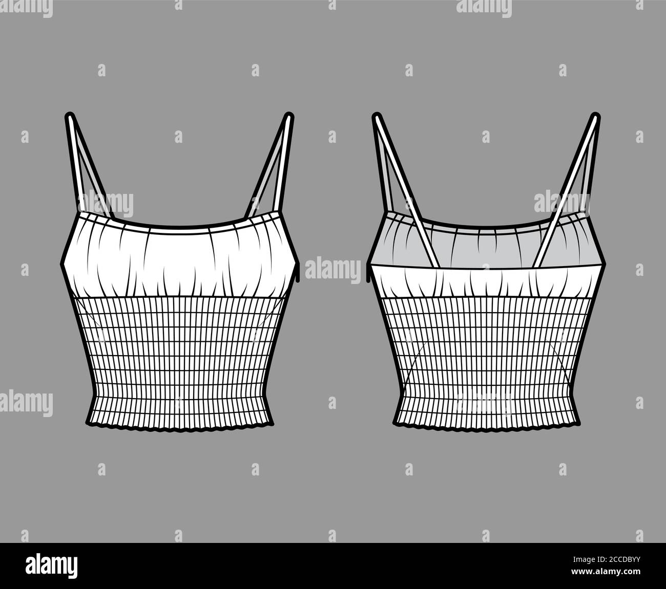 Shirred top technical fashion illustration with scoop neck cami ...