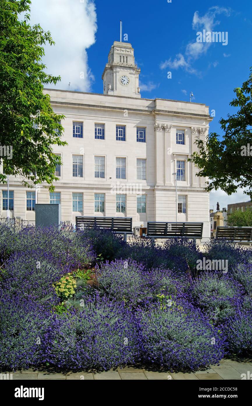 UK,South Yorkshire,Barnsley,Town Hall and Centenary Square Stock Photo ...