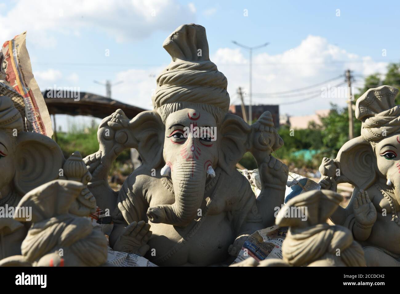 Decorative clay statue of the Hindu elephant God Ganesha being ...