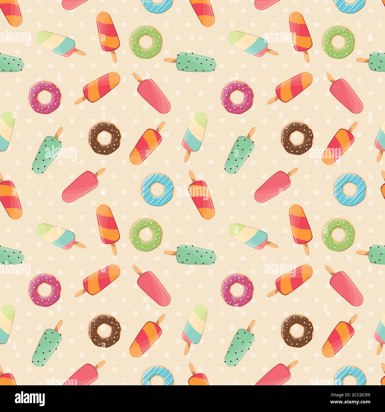 Seamless Pattern With Ice Cream And Colorful Tasty Donuts Vector