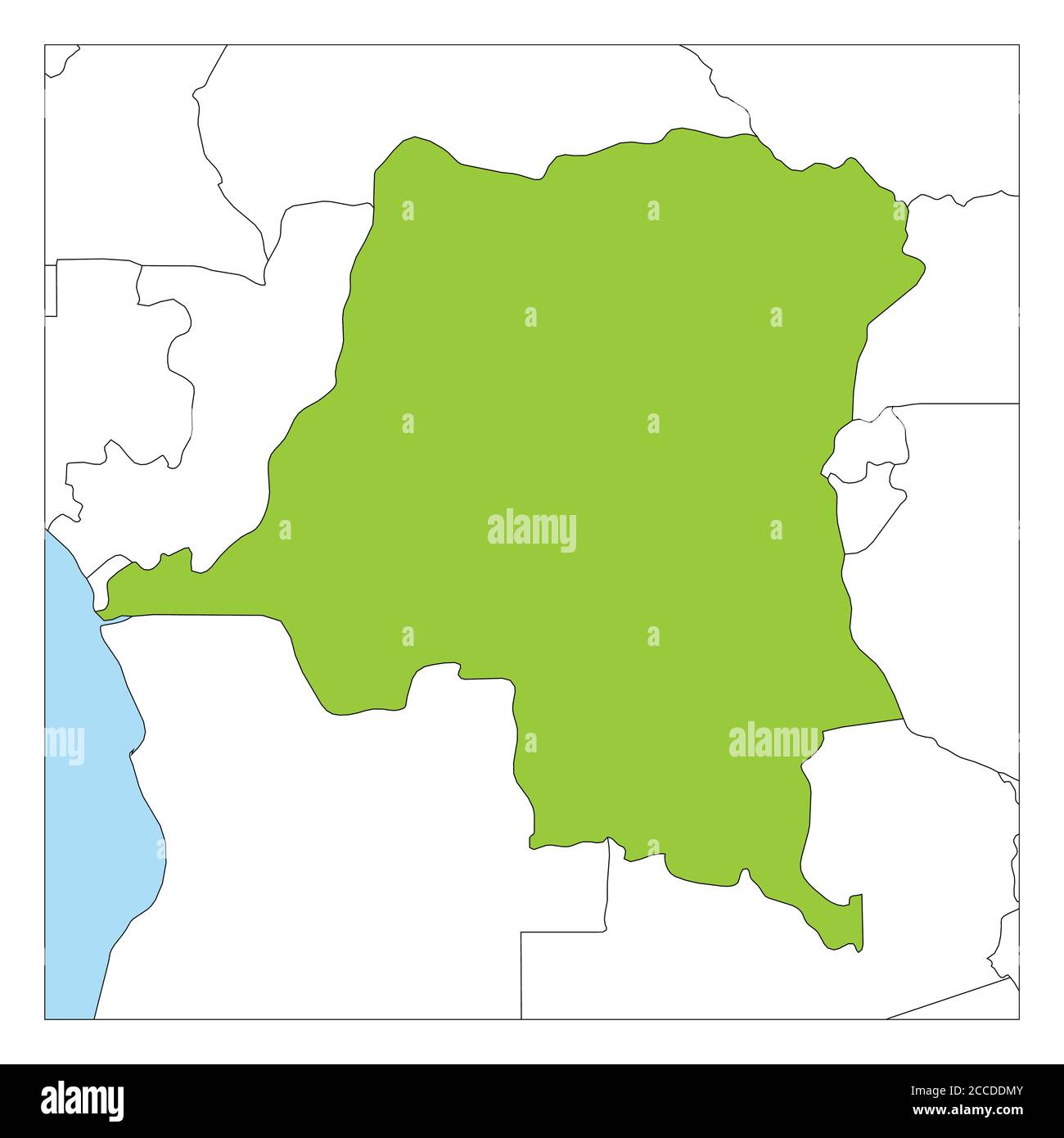 Map of Democratic Republic of the Congo green highlighted with neighbor ...