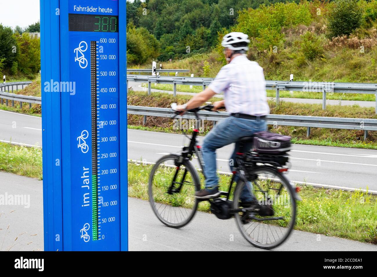 Dortmund, Germany, 08/21/2020: Bicycle counting station on a cycle path ...