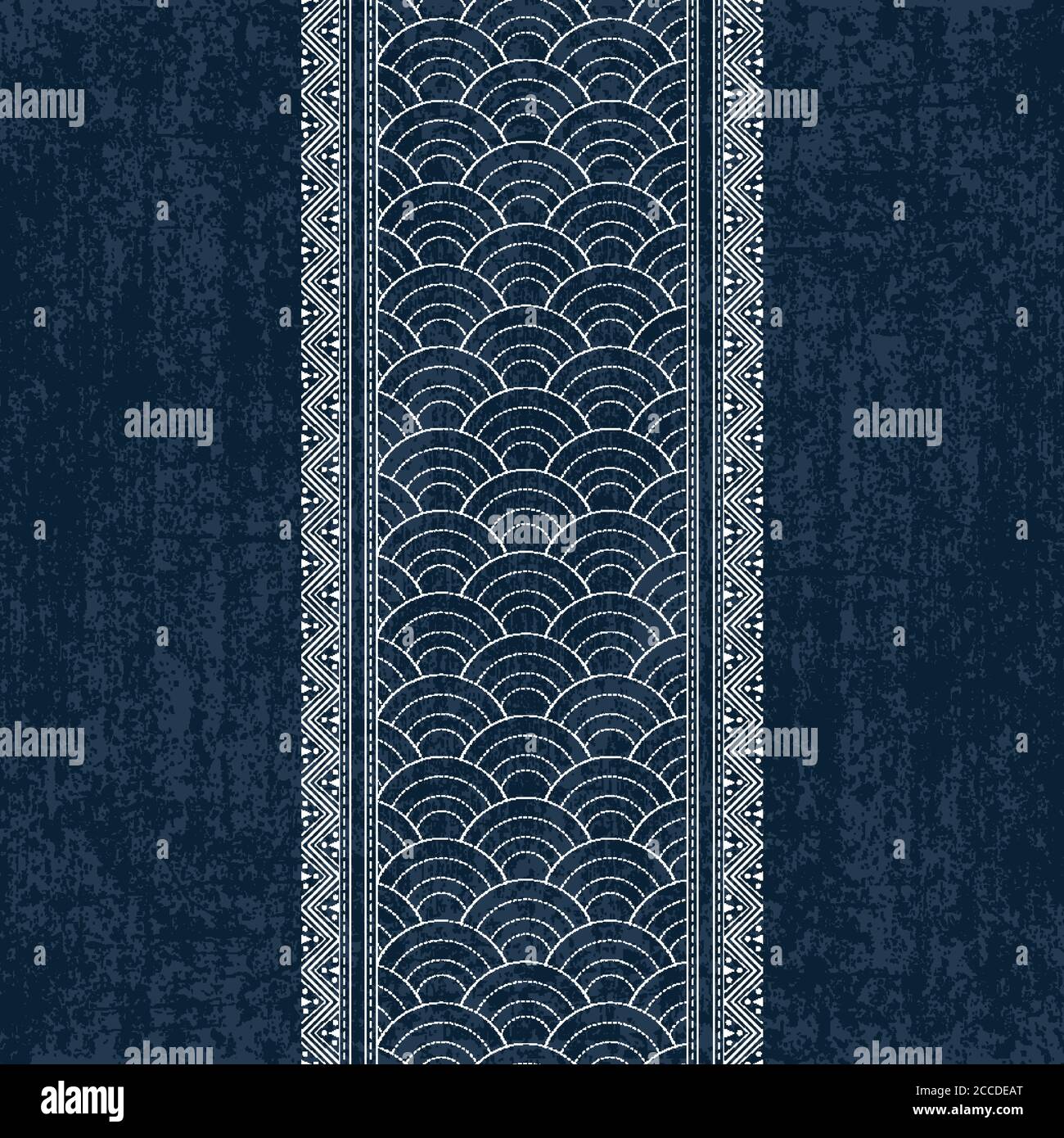 Sashiko indigo dye pattern with traditional white Japanese embroidery ...