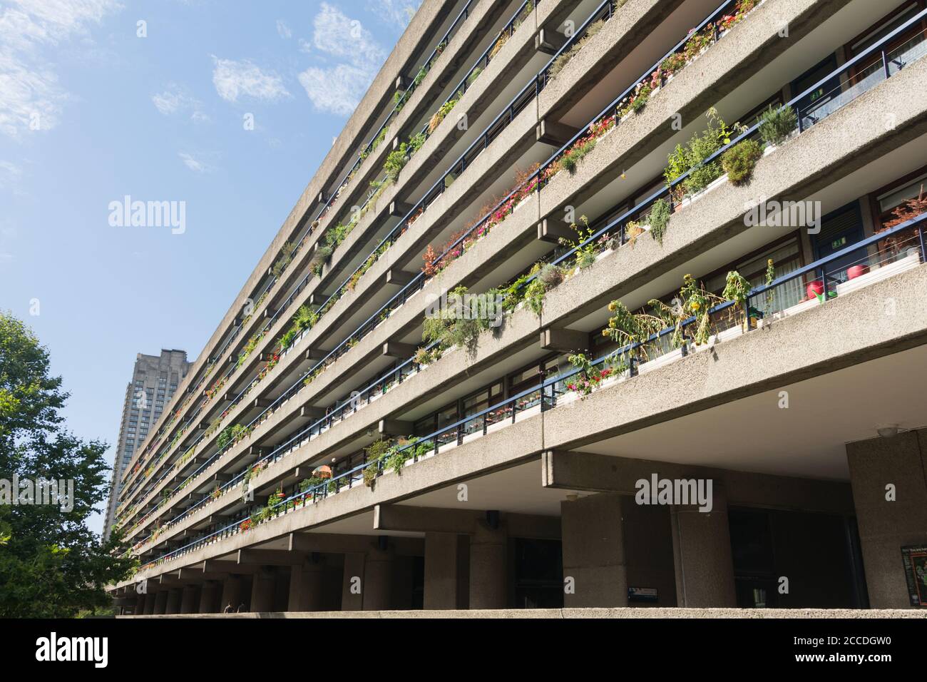 Colourful window boxes on the Barbican Estate, Silk Street, City of ...