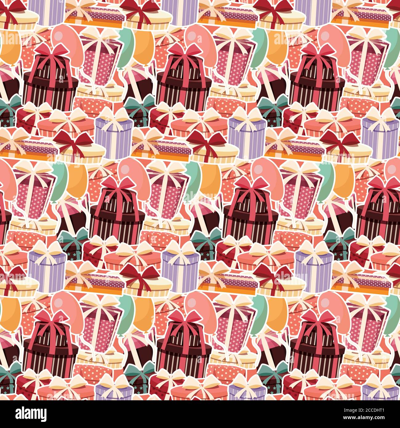 Birthday seamless background with sticker presents and balloons, vector ...