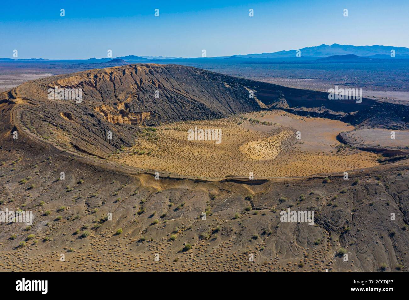 Aerial view of the maar-type volcanic crater, cater Cerro Colorado in ...
