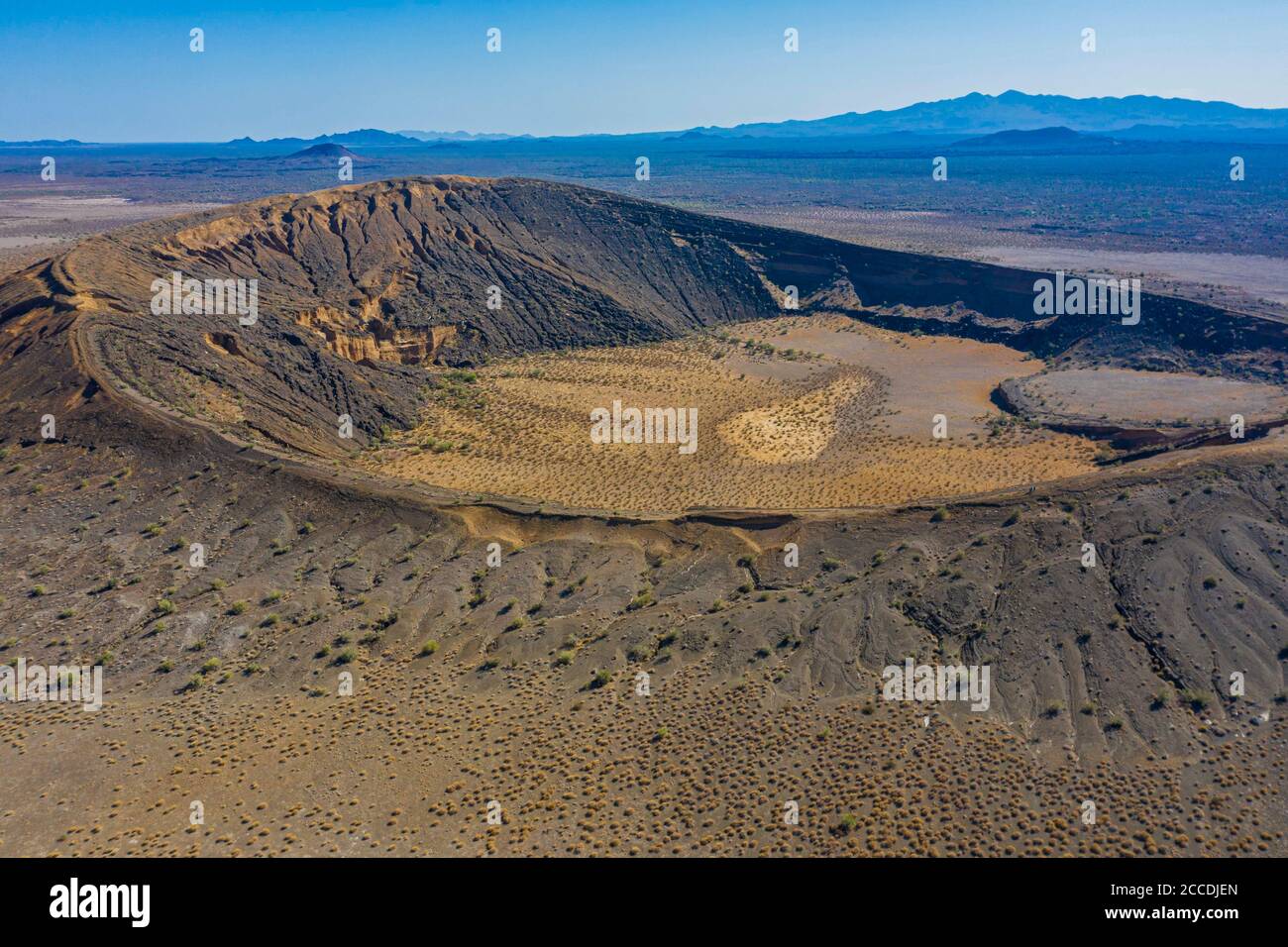 Aerial view of the maar-type volcanic crater, cater Cerro Colorado in ...