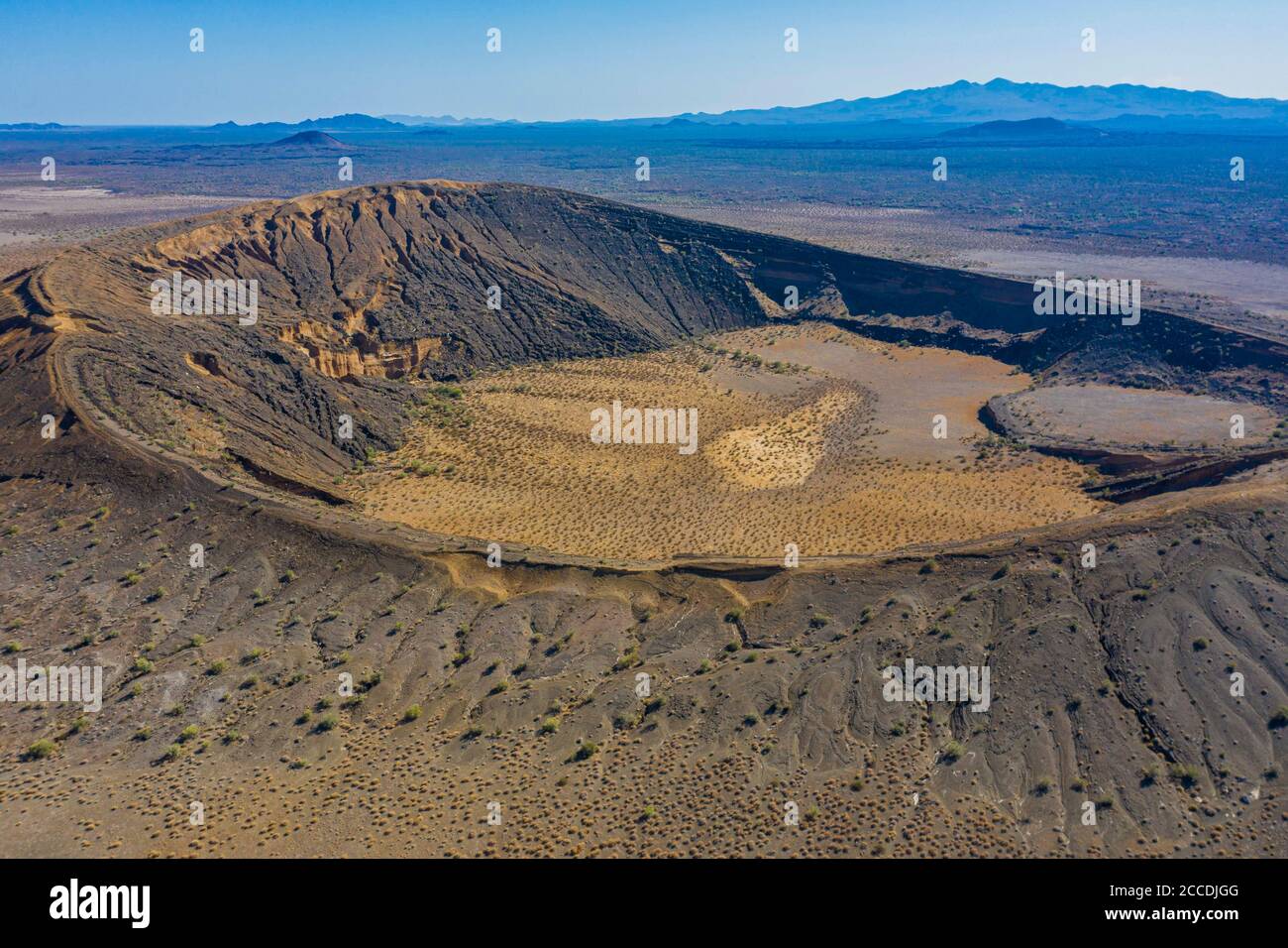Aerial view of the maar-type volcanic crater, cater Cerro Colorado in ...
