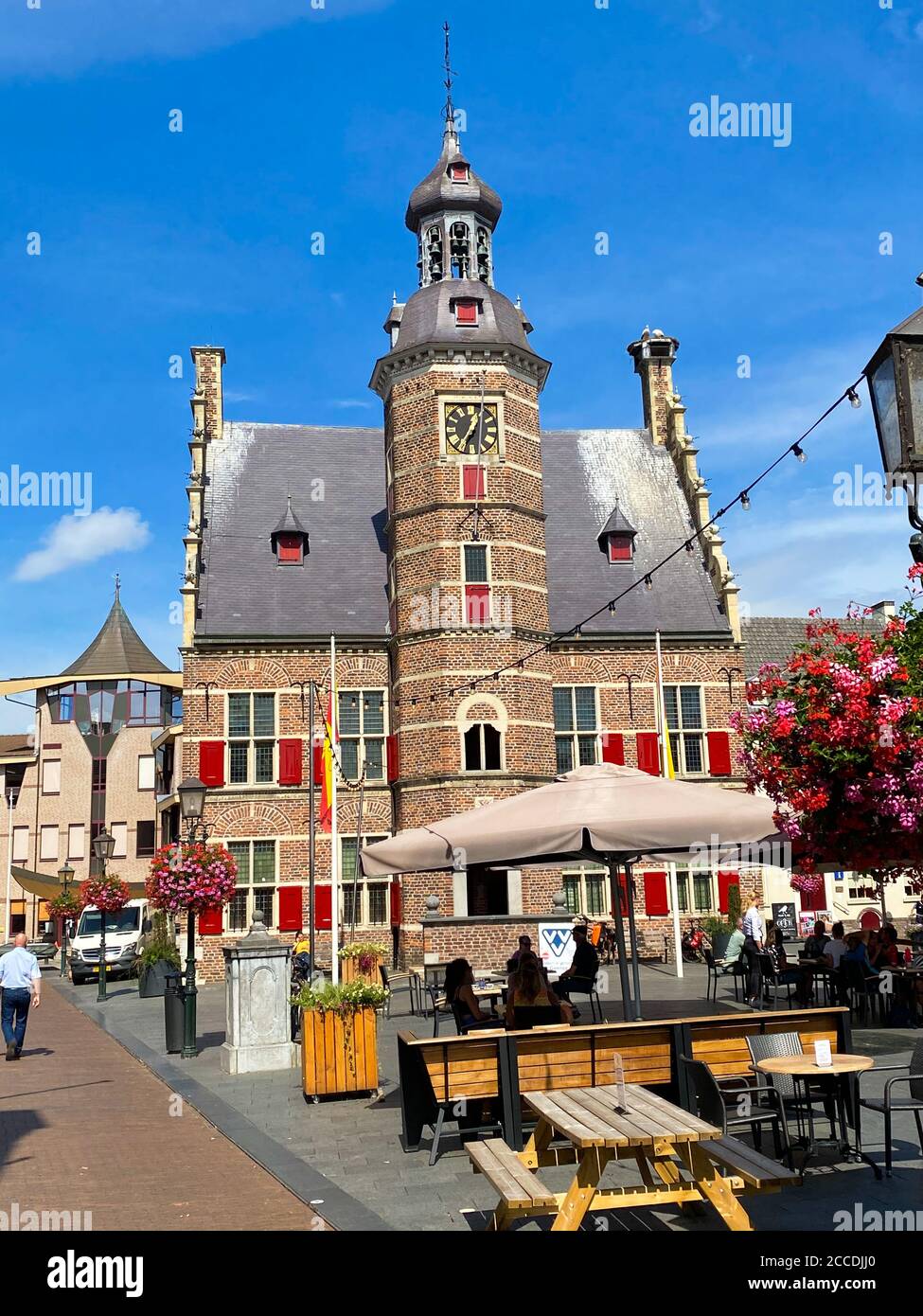 Gennep, Netherlands - August 19. 2020: View over square on tower of ...