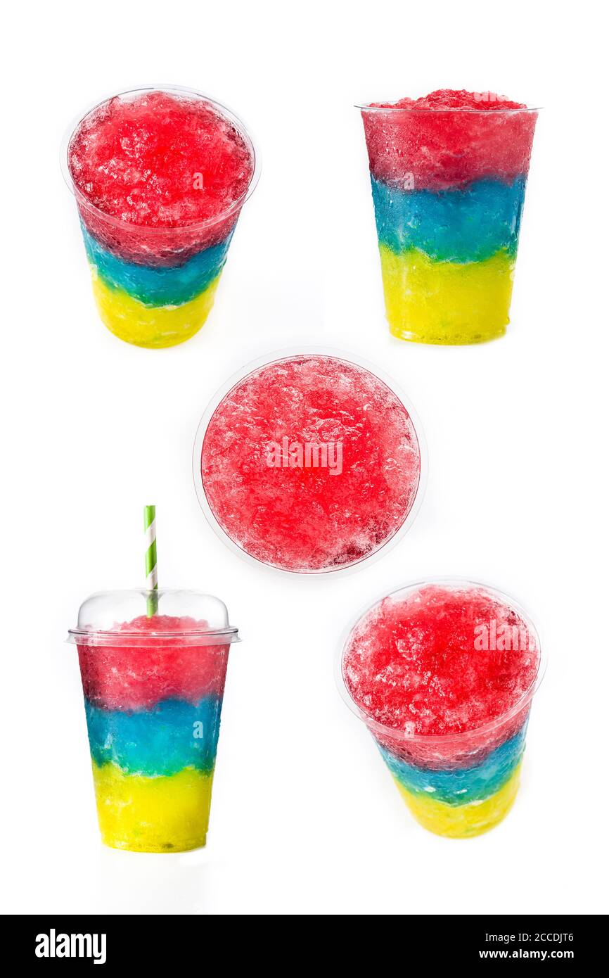 Colorful slushie of differents flavors isolated on white background ...