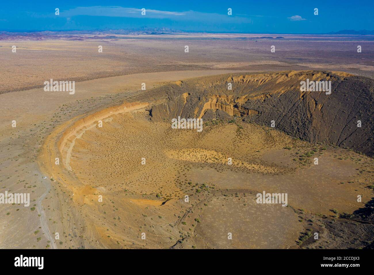Aerial view of the maar-type volcanic crater, cater Cerro Colorado in ...