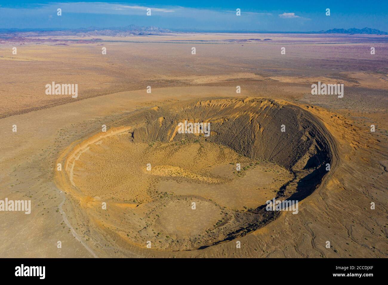 Aerial view of the maar-type volcanic crater, cater Cerro Colorado in ...