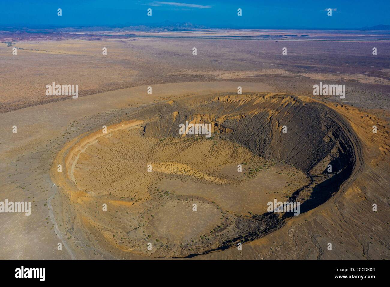 Aerial view of the maar-type volcanic crater, cater Cerro Colorado in ...
