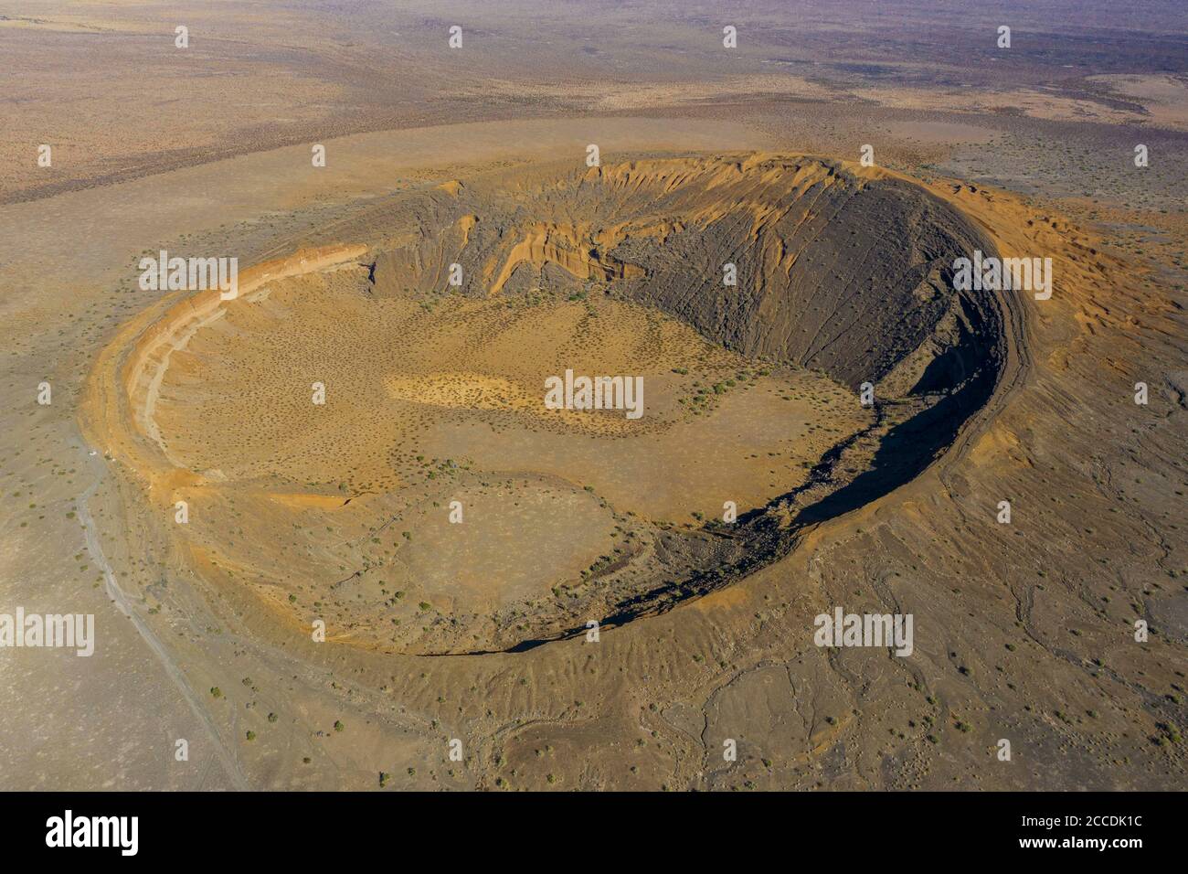Aerial view of the maar-type volcanic crater, cater Cerro Colorado in ...