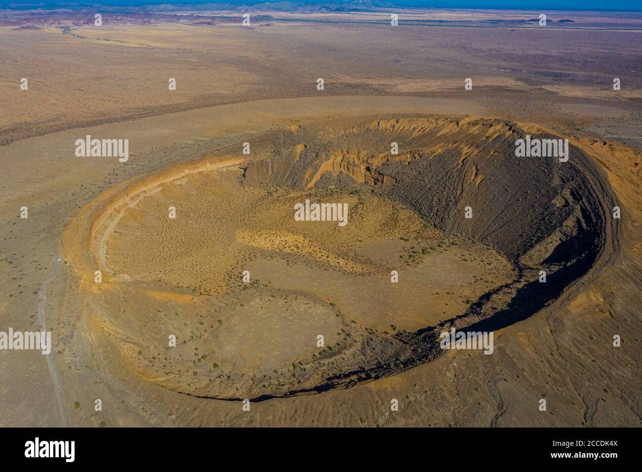 Aerial view of the maar-type volcanic crater, cater Cerro Colorado in ...